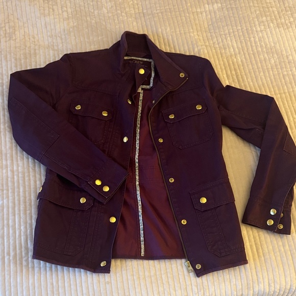 J. Crew | Jackets & Coats | J Crew Deep Purple Utility Jacket With Gold ...